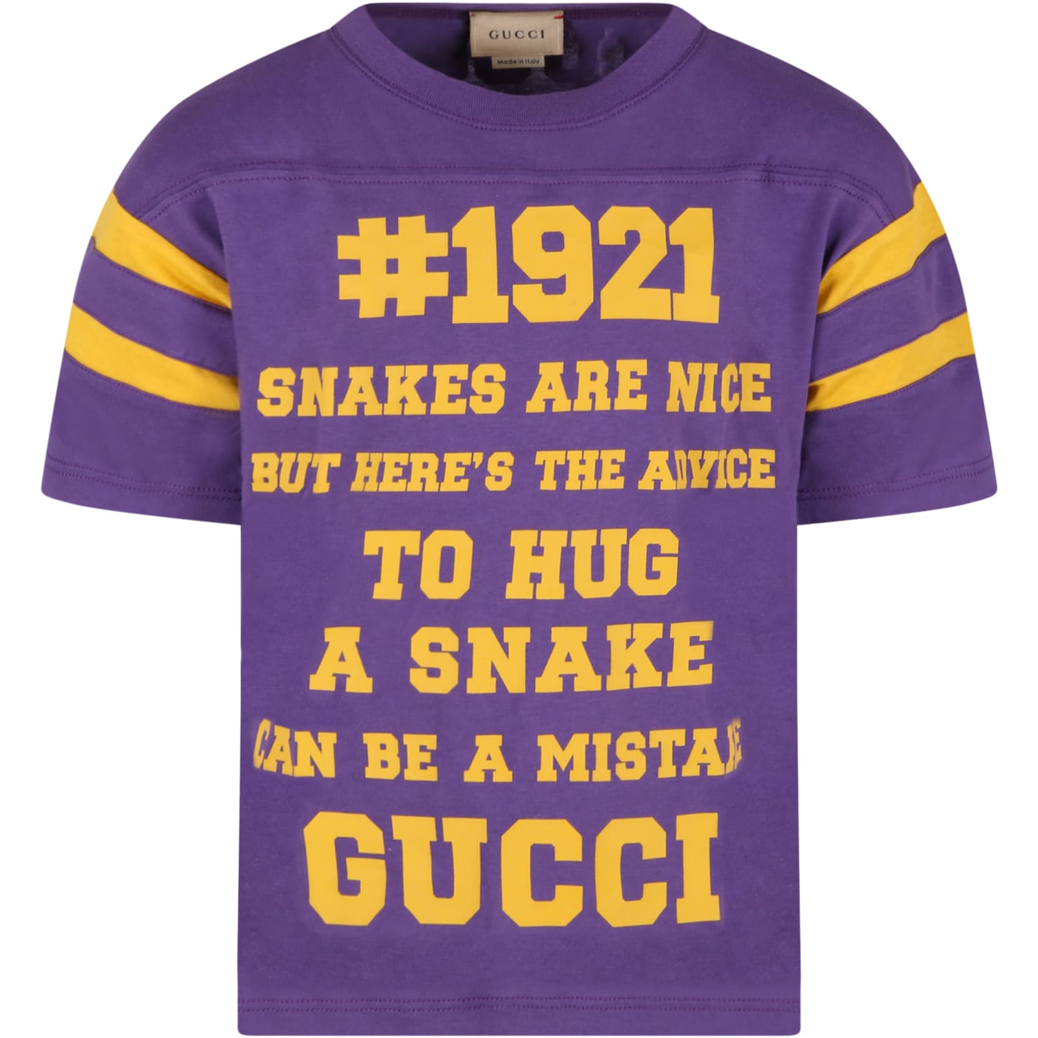 Gucci Purple T-Shirt For Kids With Yellow Logo - Violet | Editorialist