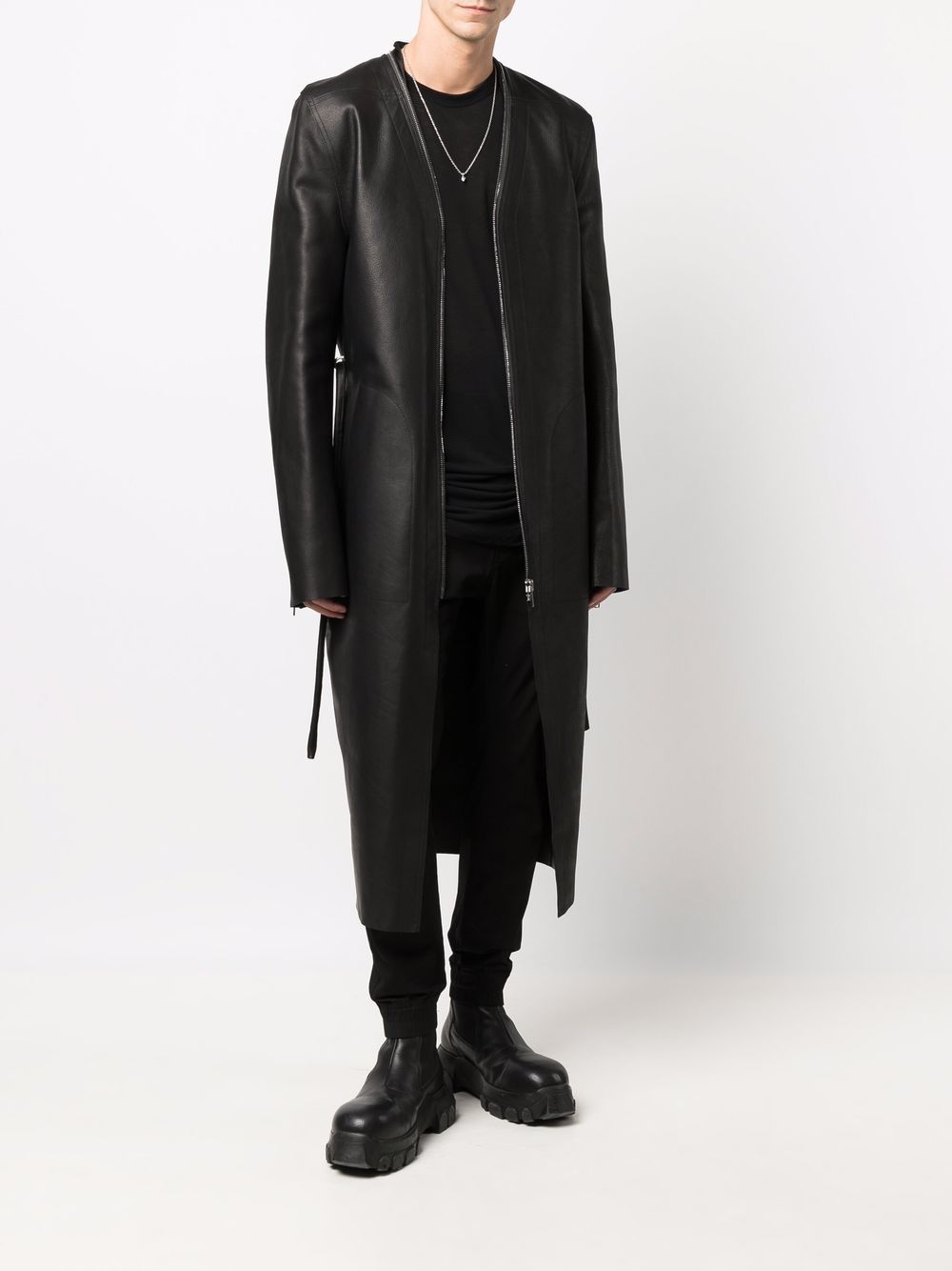 Rick Owens Klaus Long-Length Leather Jacket In Black - 50% Off