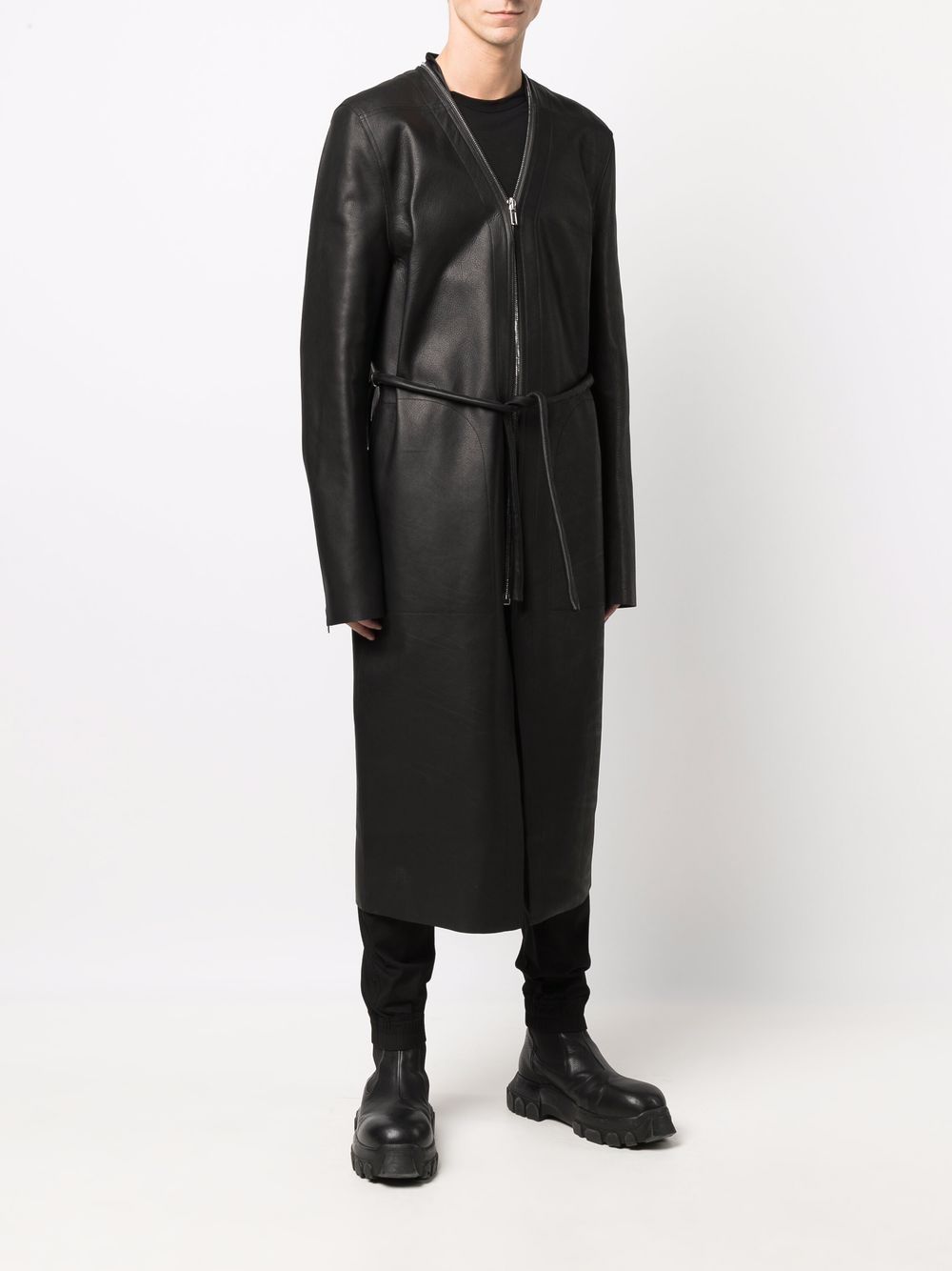 Rick Owens Klaus Long-Length Leather Jacket In Black - 50% Off