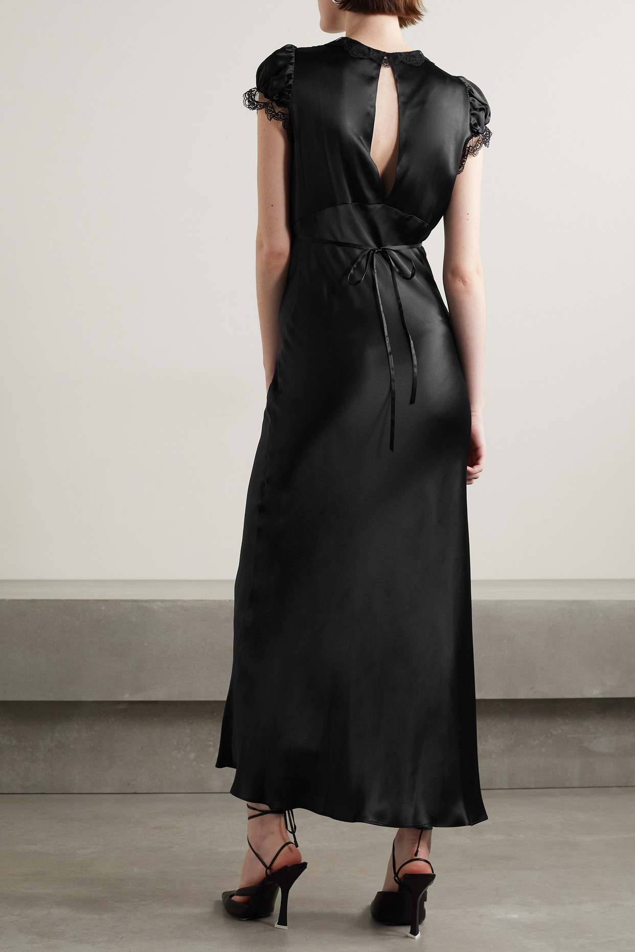 rodarte silk satin and cotton blend lace maxi dress Lace-trimmed silk maxi dress in black - Rodarte