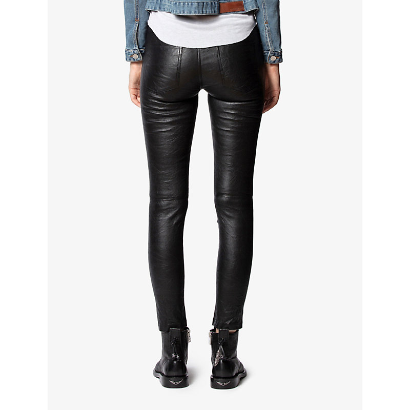 ZADIG&VOLTAIRE Phlame Crinkle-Texture Slim-Leg Mid-Rise Leather Trousers