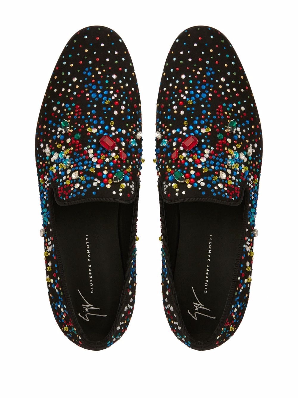 Giuseppe Zanotti Black Suede Loafers with Multicolor Crystal Pattern GIUSEPPE ZANOTTI MEN main image 3