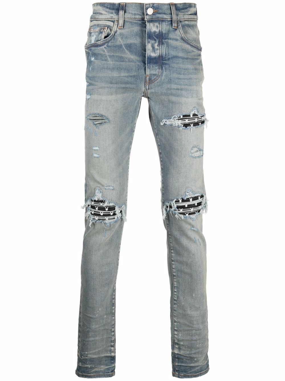 Amiri X Playboy Ripped-Effect Skinny Jeans In Blue - 55% Off