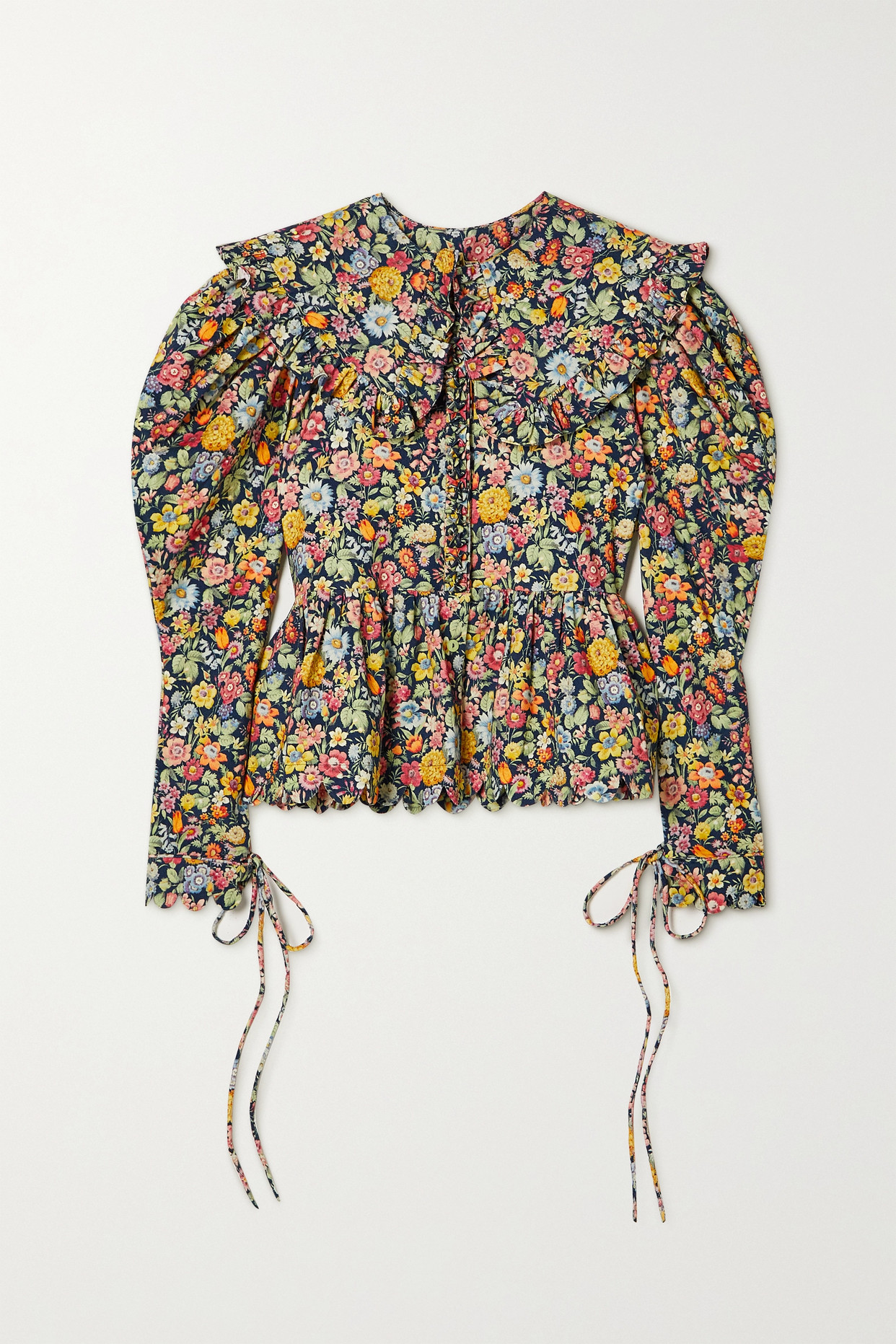 Horror Vacui Lisi Scalloped Floral-Print Cotton-Corduroy Blouse In