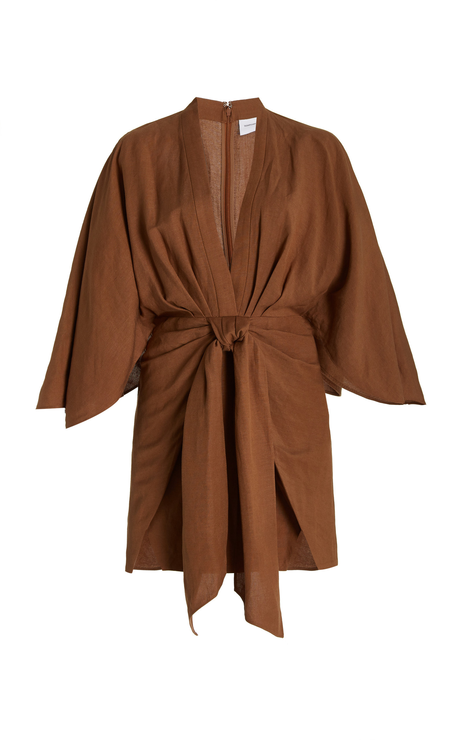 Significant Other Lola Linen-Blend Mini Wrap Dress - Ivory,Brown | Editorialist Significant Other Lola Linen-Blend Mini Wrap Dress - Ivory,Brown | Editorialist
