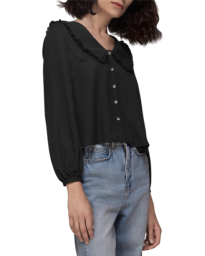 WHISTLES Whistles Black TENCELâ„¢ Lyocell Top with Oversized Collar
