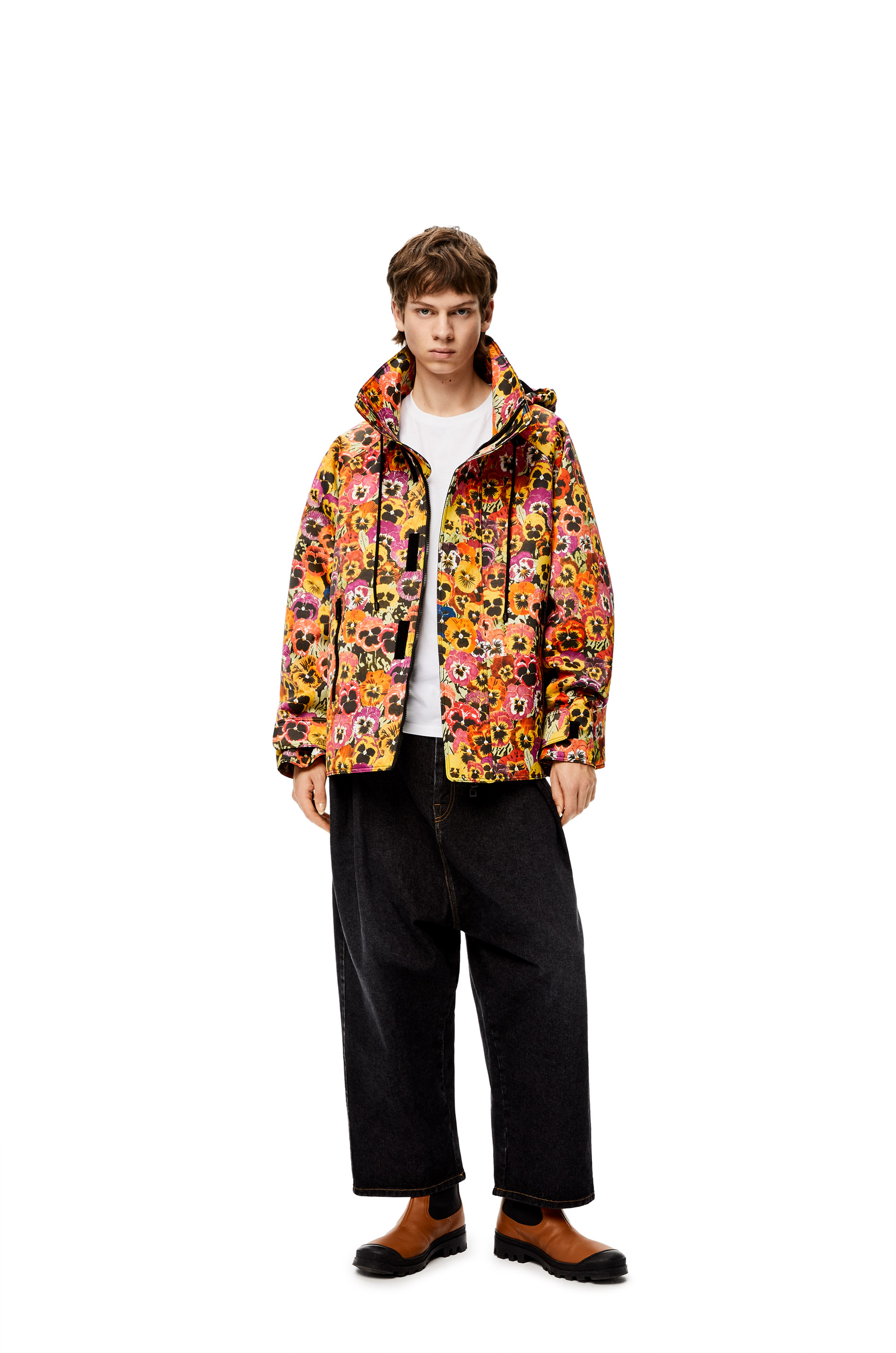 Loewe Luxury Pansies Hooded Zip Jacket In Bonded Nylon