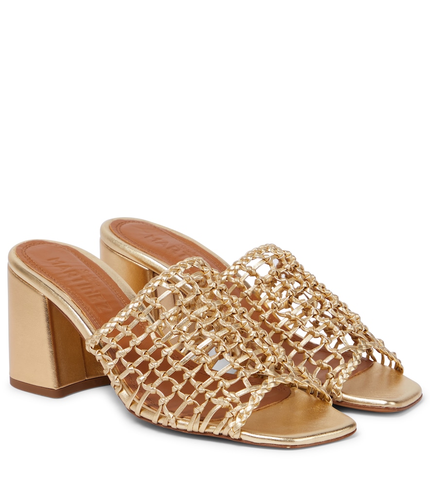 midas gold weave sandals Souliers Martinez Elda 75 Leather Sandals In Gold 30% Off