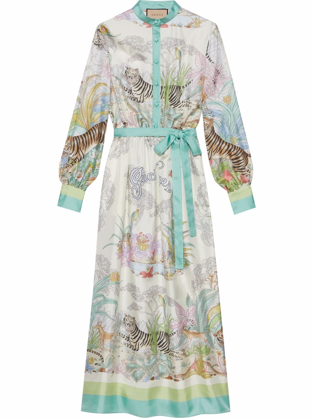 gucci tiger silk dress Gucci Tiger-Print Silk Dress - White