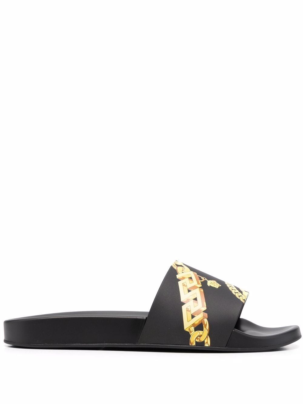 Versace La Greca Chain-Print Pool Slides In Black - 53% Off  display picture 1