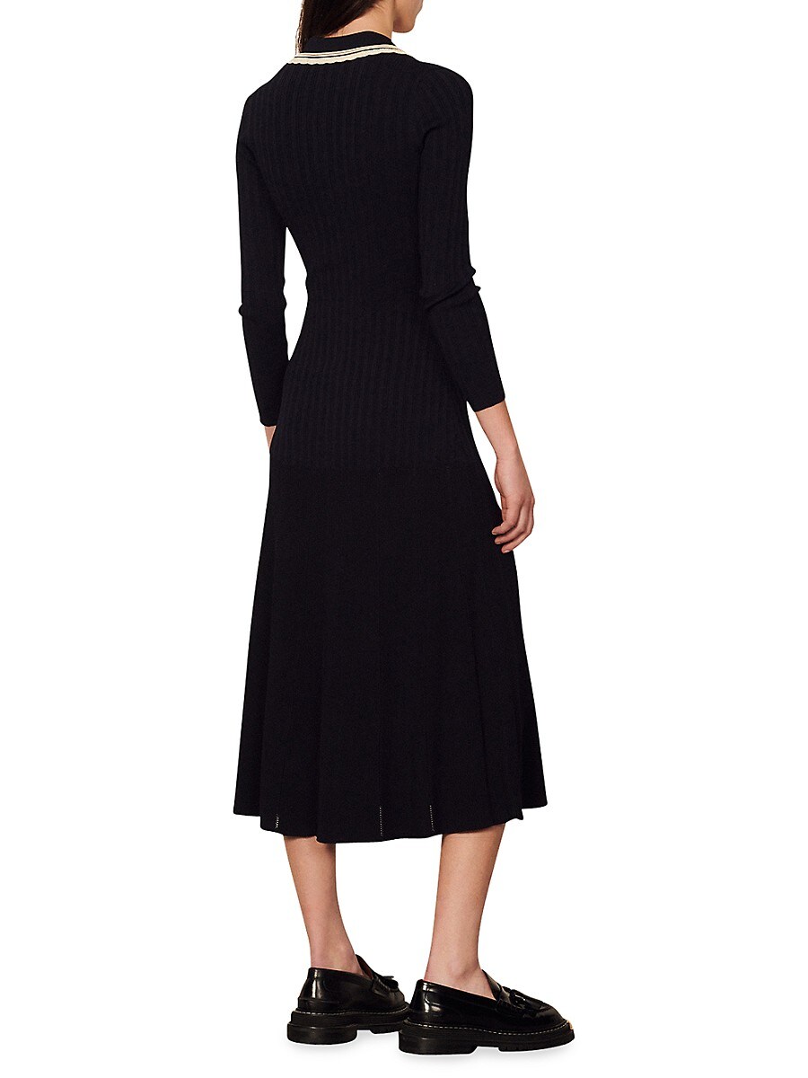 Sandro Alexandrine Knit Midi Dress In Deep Blue - 40% Off | Editorialist Sandro Alexandrine Knit Midi Dress In Deep Blue - 40% Off | Editorialist
