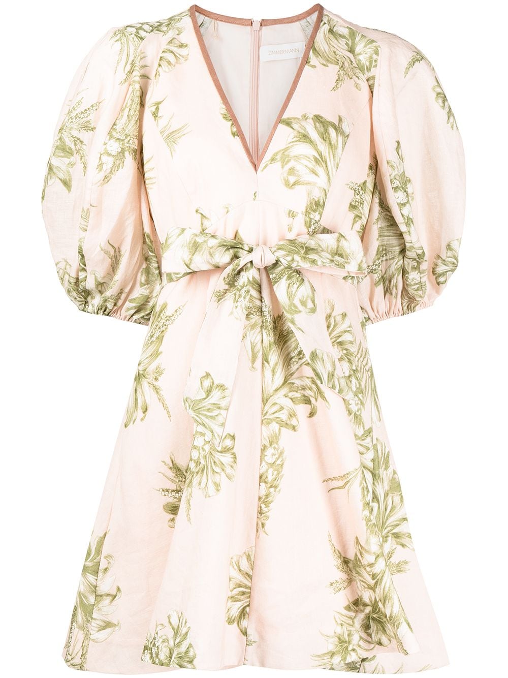 Zimmermann Leaf-Print Linen Mini Dress - Pink | Editorialist