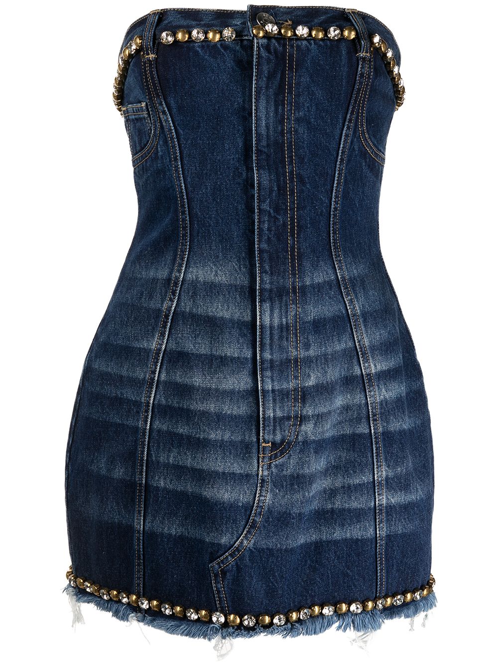 Area Embellished Strapless Denim Dress - Blue | Editorialist