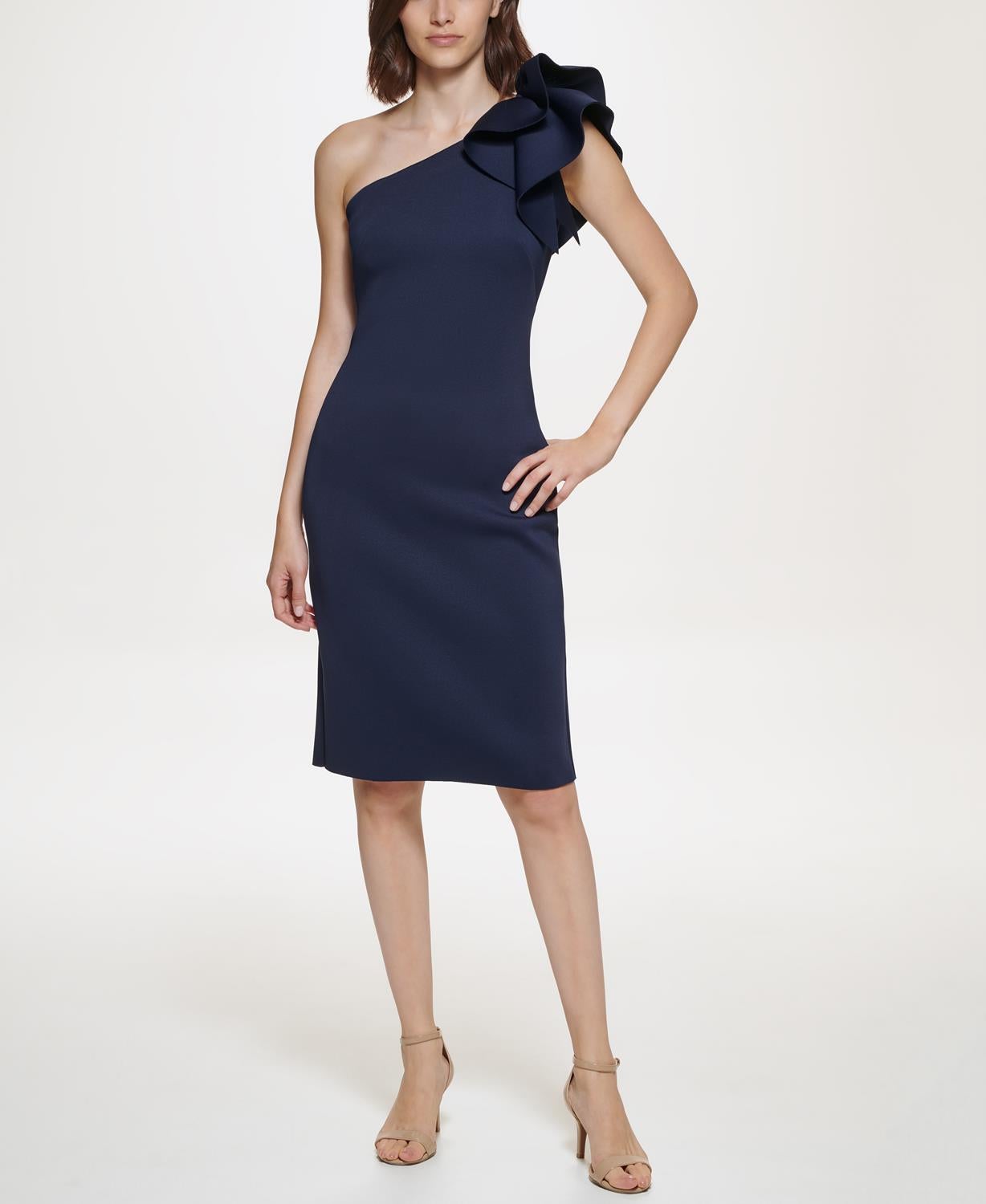 Eliza J One Shoulder Cocktail Dress With Ruffle Nvy Editorialist