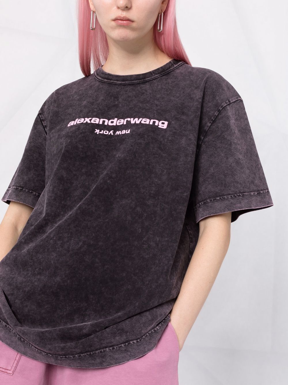 Alexander Wang Acid Wash Logo Print T-Shirt - Pink | Editorialist