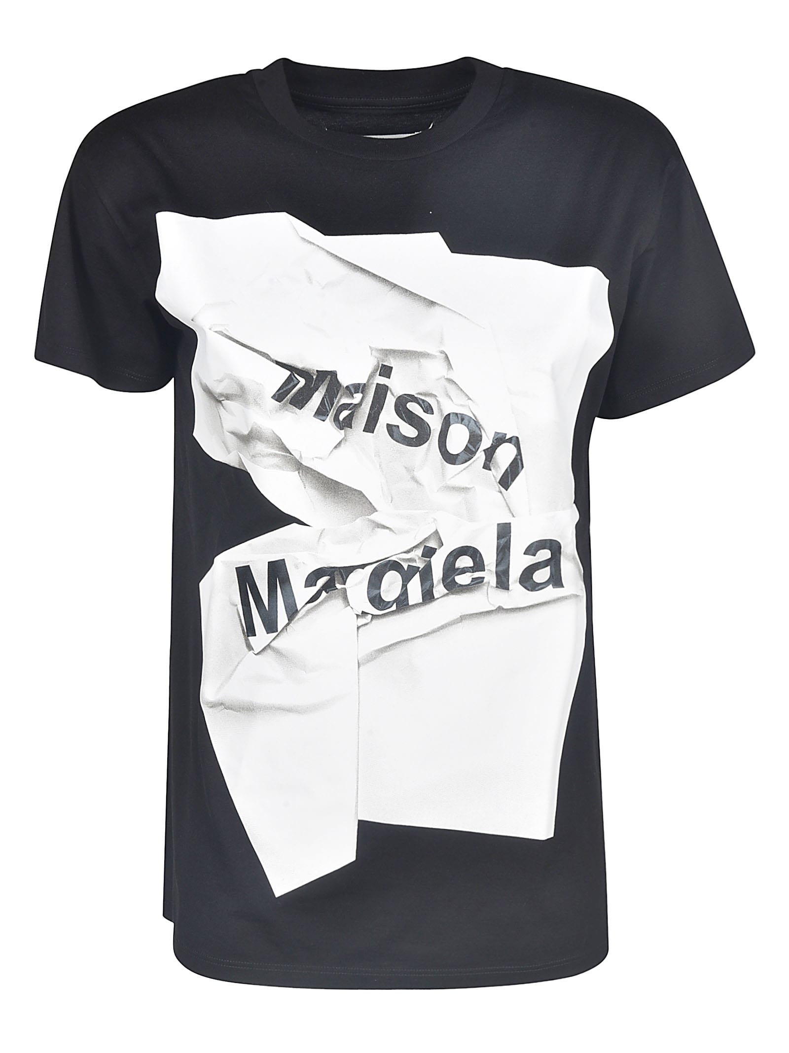 Maison Margiela Crumpled Logo Printed T-Shirt - Black | Editorialist