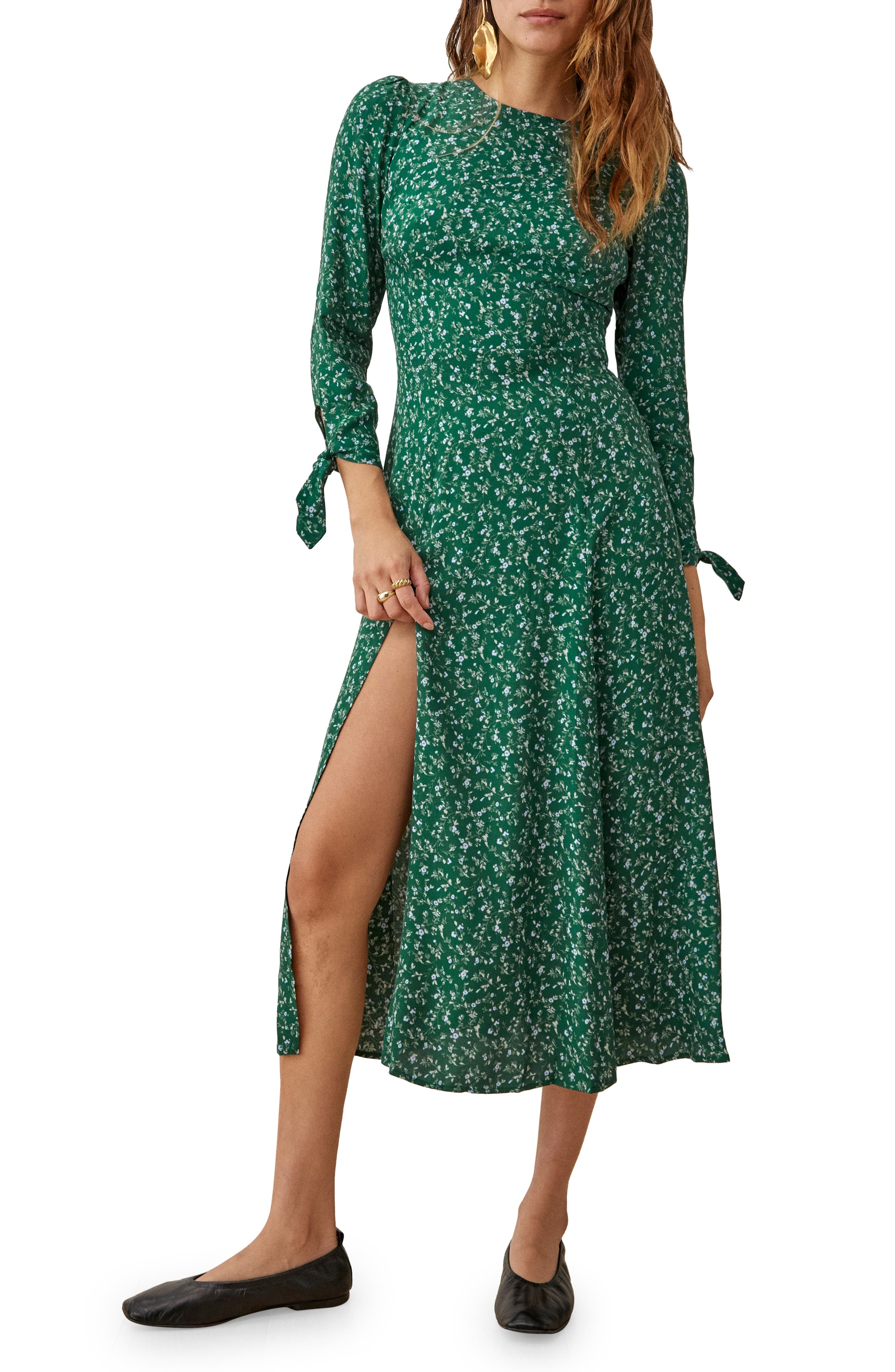 green floral printed zelda midi dress Zelda Mesh Midi Dress Floral Orange – Augustine main image 1