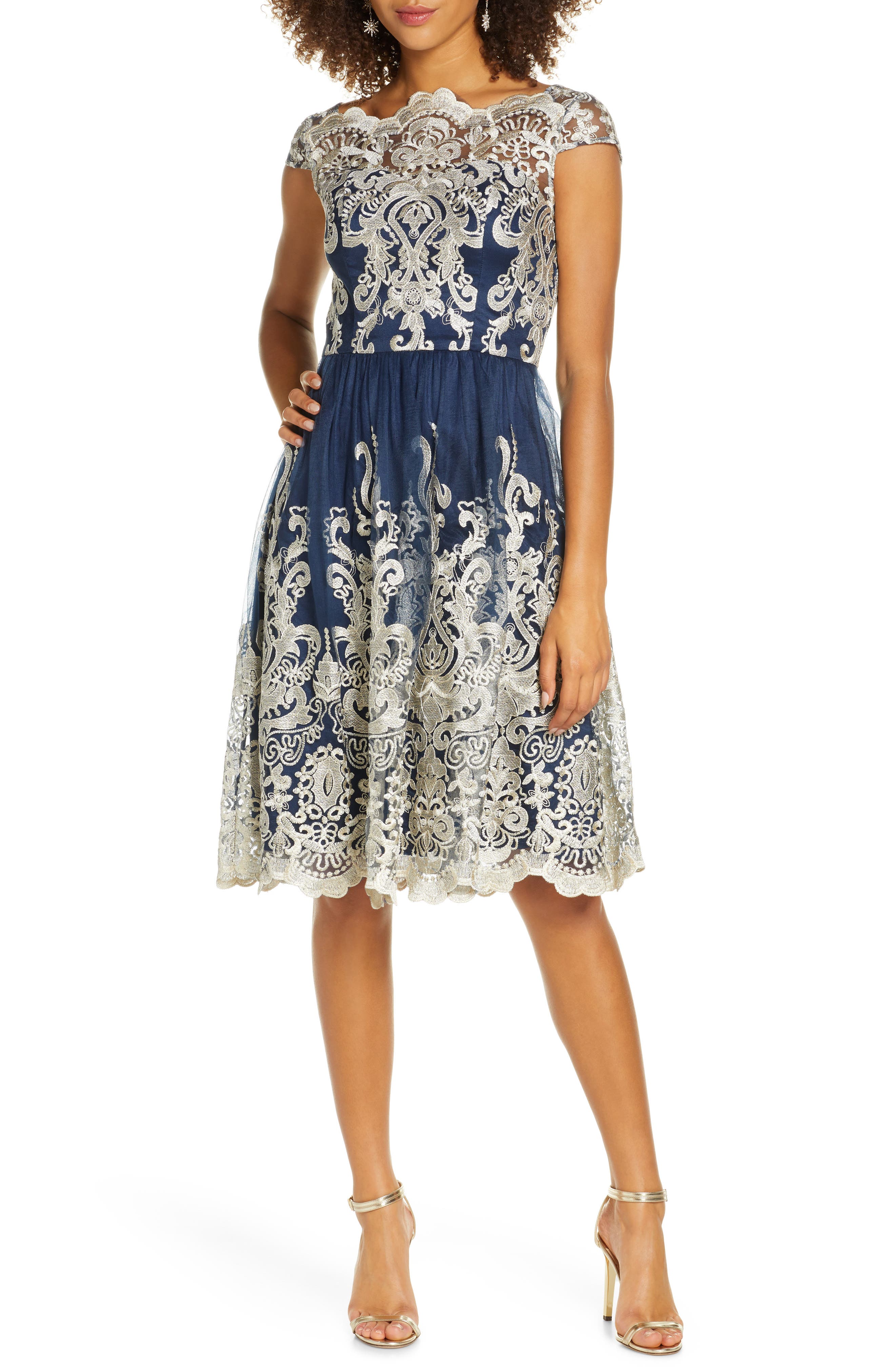 Chi Chi London Yazzy Embroidered Mesh A-Line Dress - Navy | Editorialist