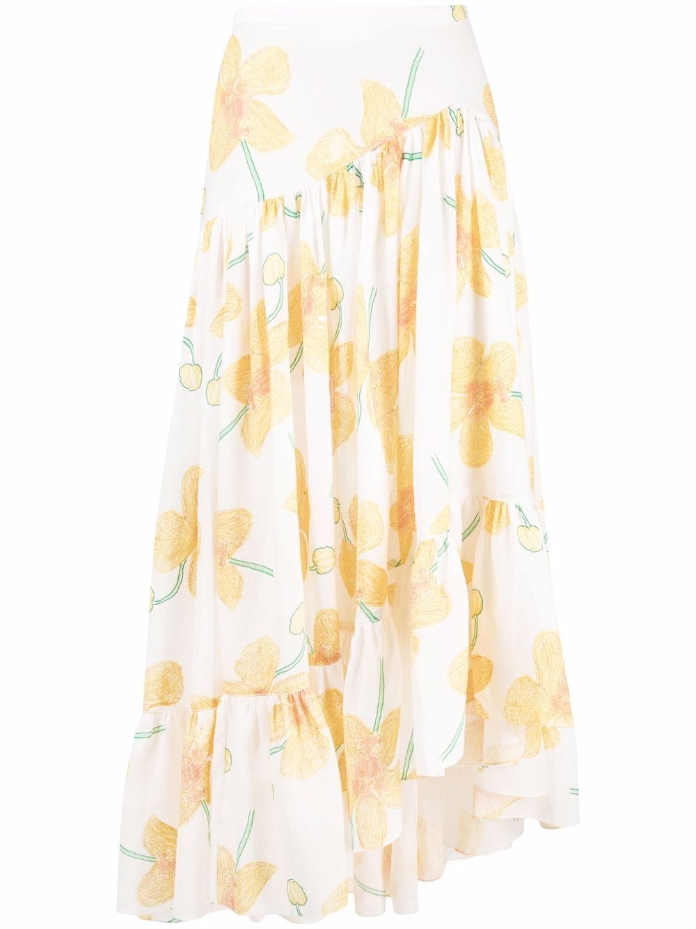 MARNI Marni Poppy Print Ruffled Midi Skirt