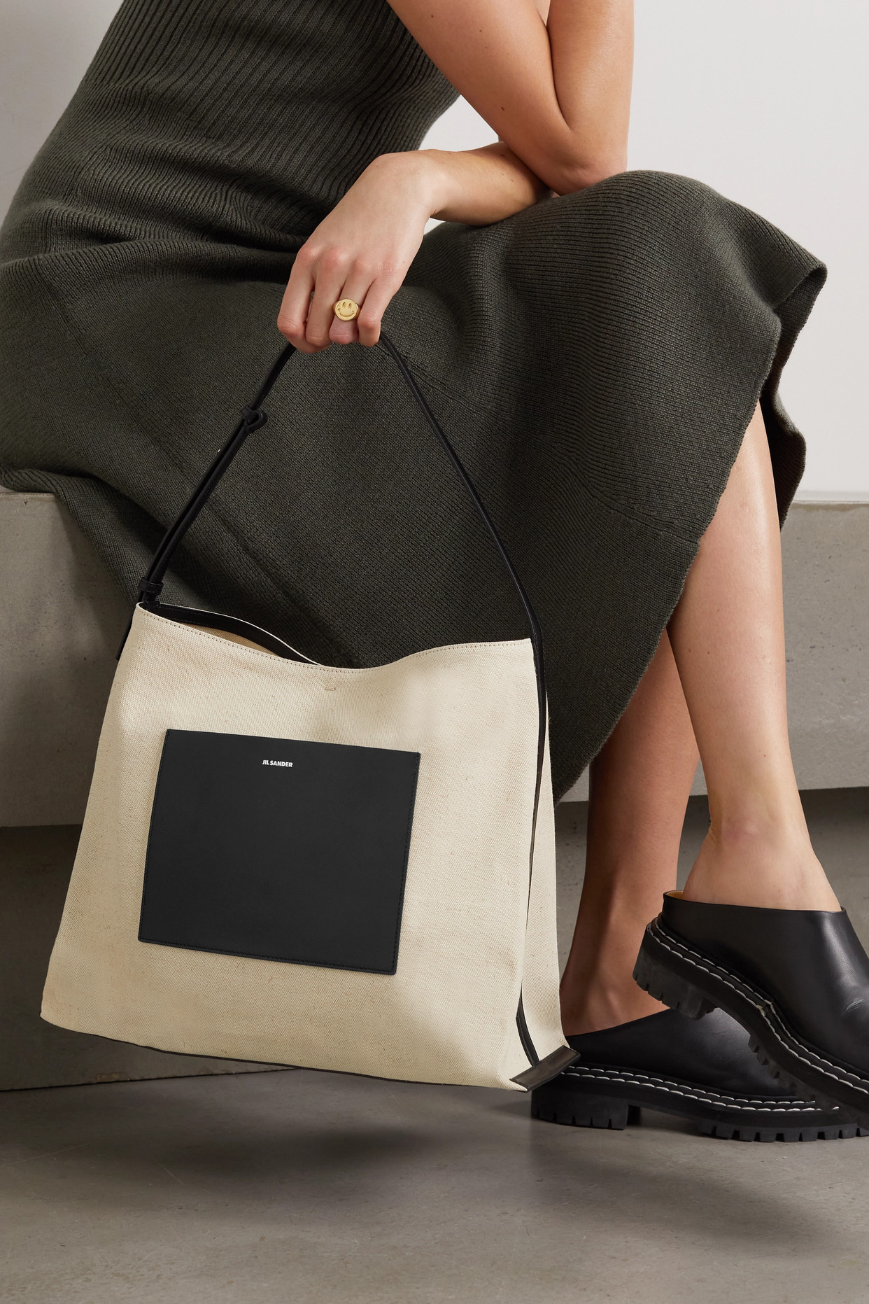 Jil Sander Medium Leather-Trimmed Canvas Shoulder Bag - Neutrals Jil Sander Medium Leather-Trimmed Canvas Shoulder Bag - Neutrals