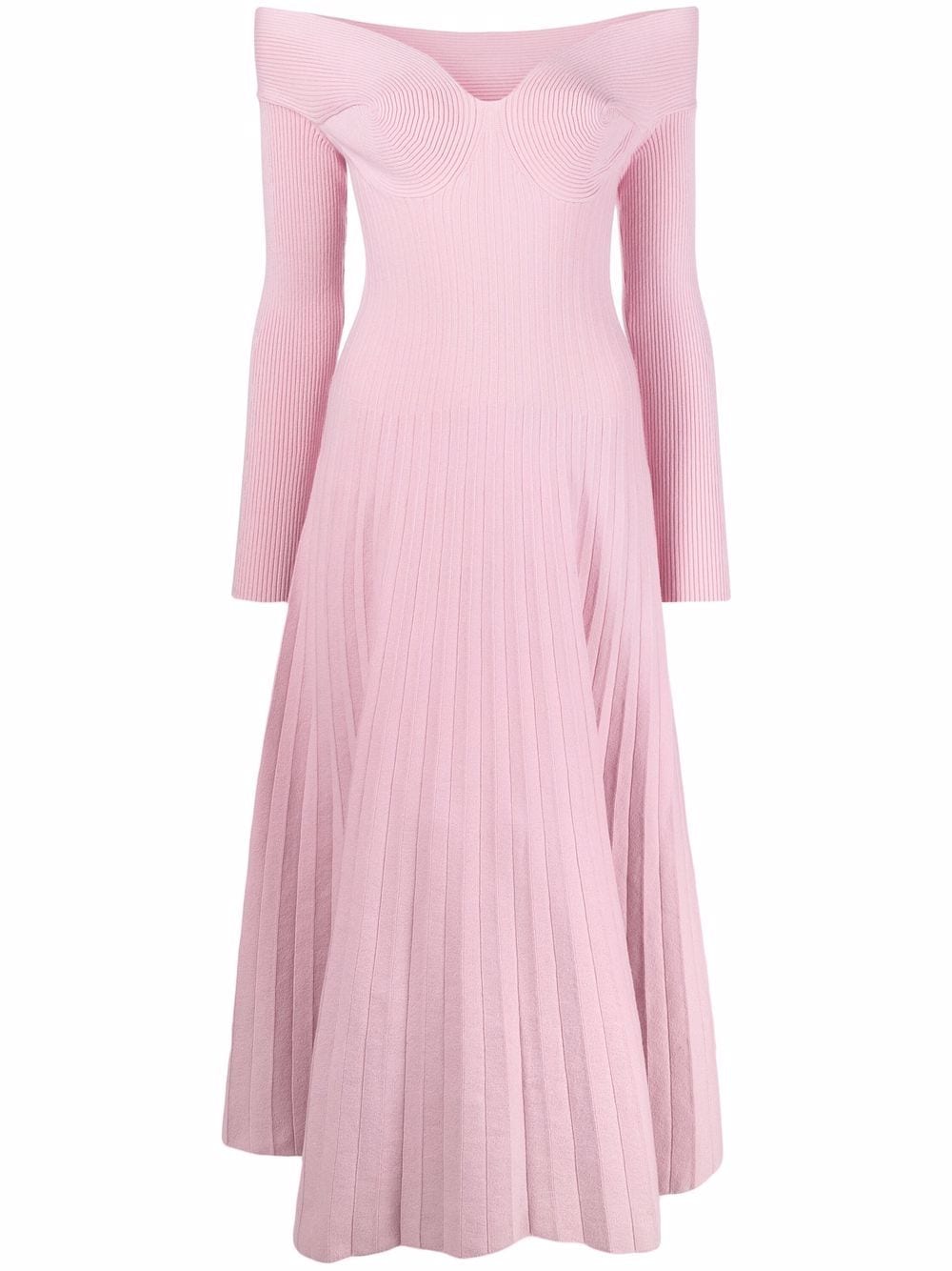 maria lucia hohan knit dresses Maria Lucia Hohan Off-Shoulder Ribbed-Knit Flared Dress - Pink