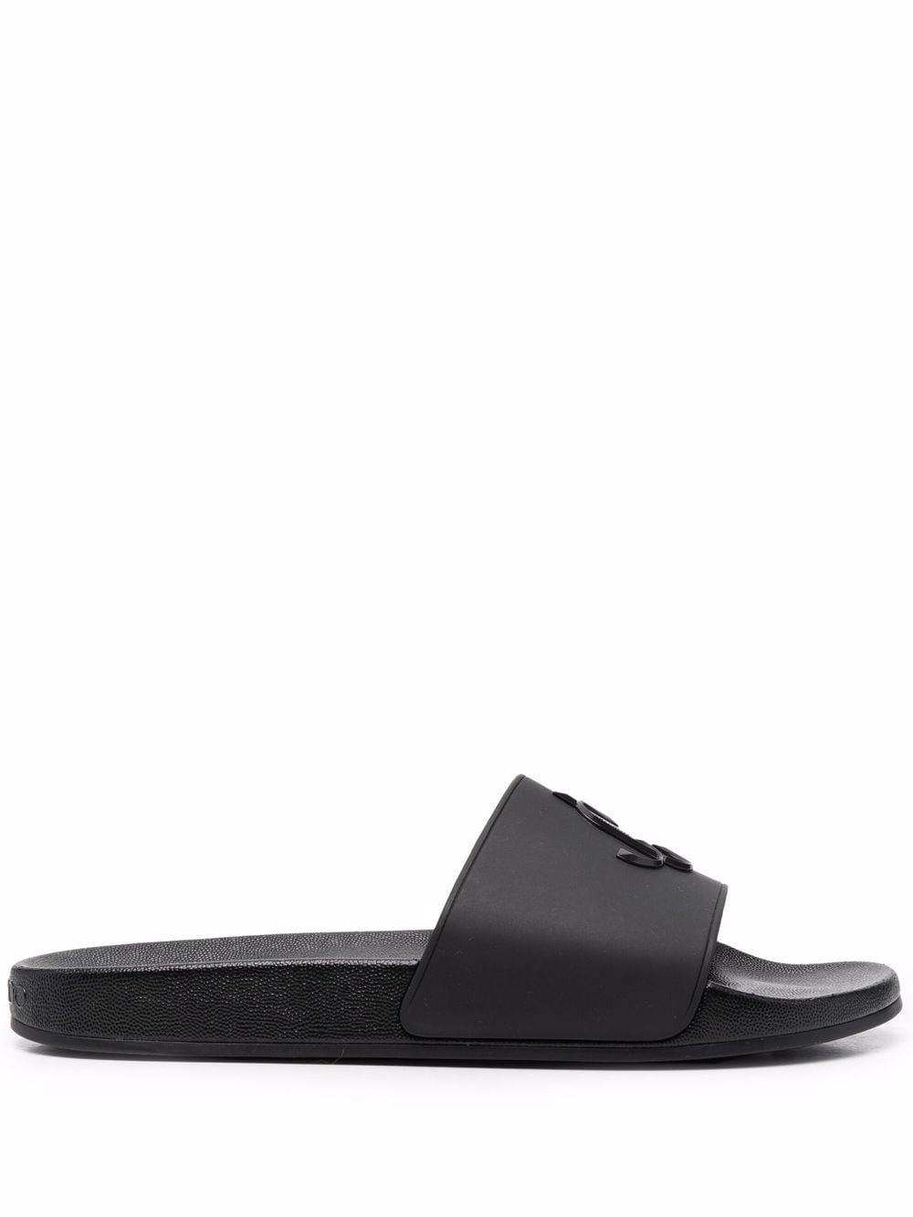 JIMMY CHOO Monogram-plaque Pool Slides - Black | Editorialist