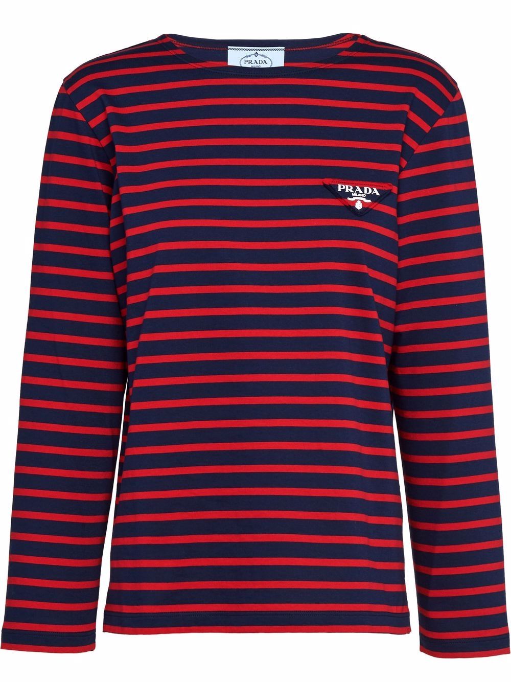 Prada Triangle-Logo Striped Long-Sleeved T-Shirt - Red | Editorialist