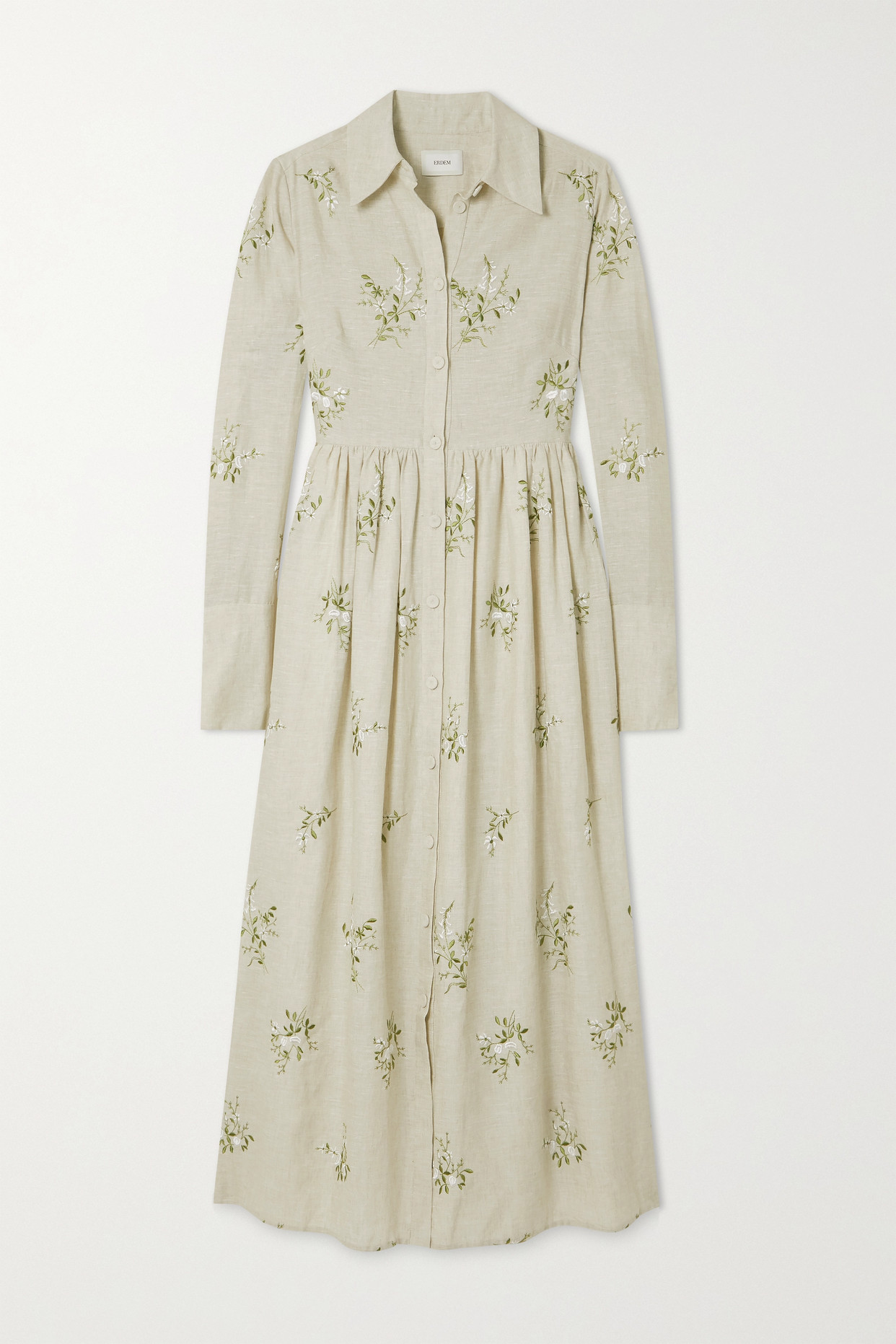 Erdem Cora Embroidered Linen Midi Dress In Neutrals - 60% Off | Editorialist