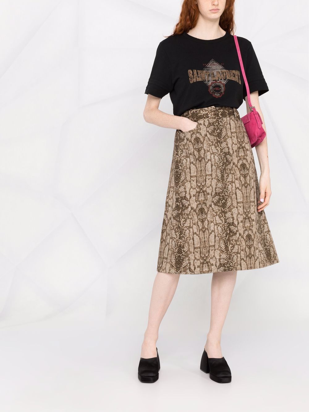 ALBERTA FERRETTI Alberta Ferretti Snake-Print Stretch-Cotton Skirt