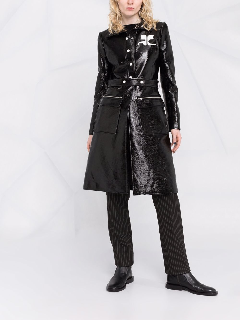 COURREGES Courrèges Logo-Print Lacquered-Effect Trench Coat