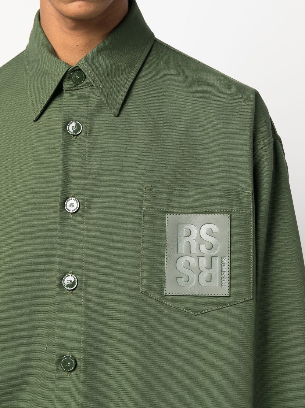 Raf Simons Oversized Logo-Patch Cotton Shirt - Green | Editorialist