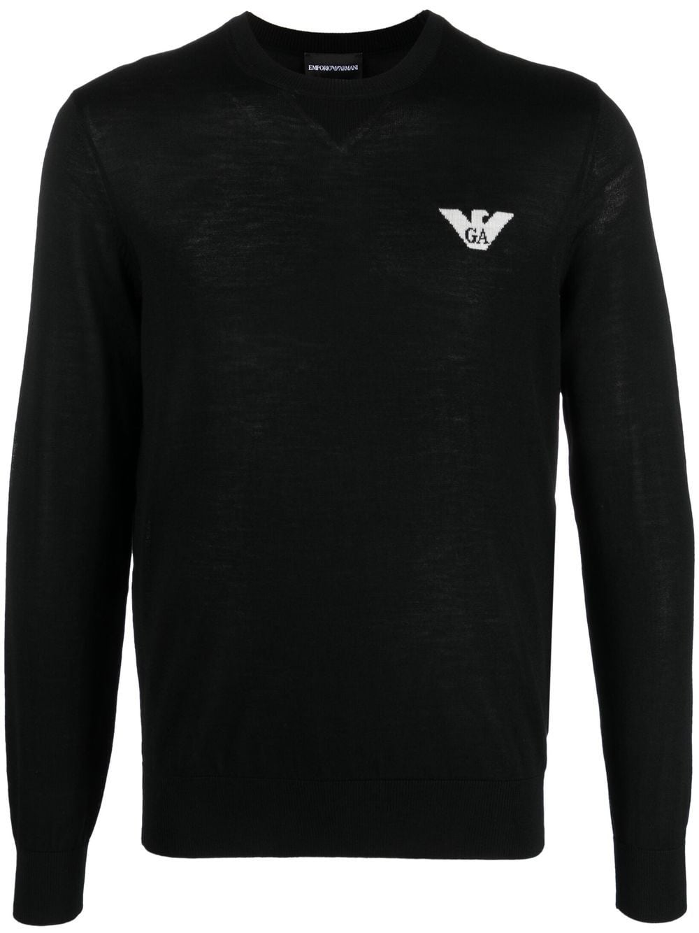 Emporio Armani Eagle-Jacquard Virgin-Wool Jumper In Black - 40