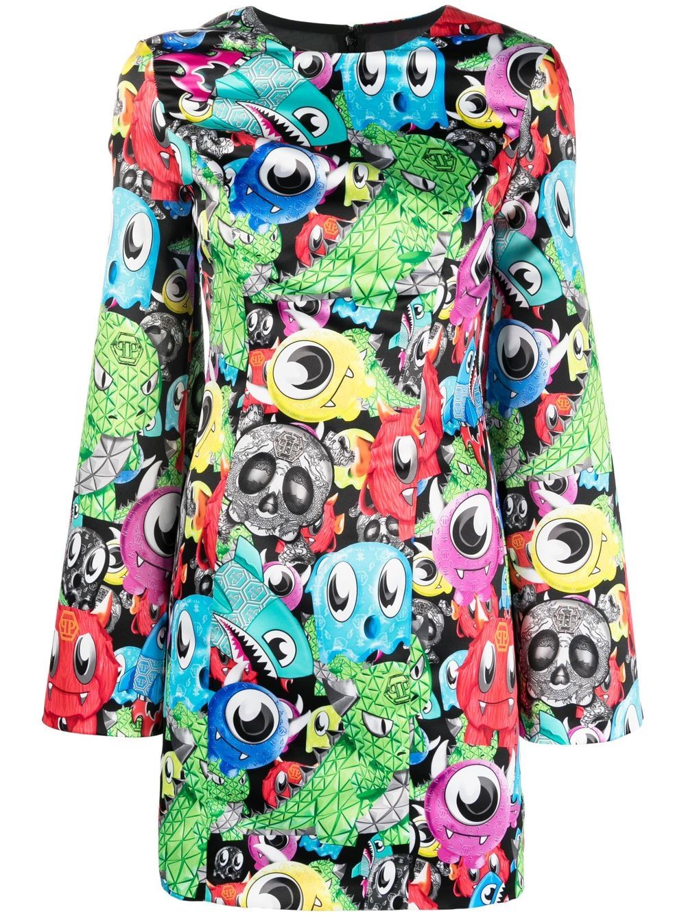 PHILIPP PLEIN Philipp Plein Graphic-Print Long-Sleeve Shift Dress