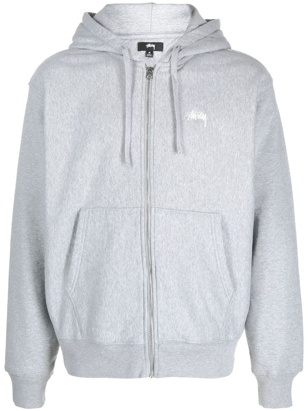 StüSsy Embroidered-Logo Zip-Up Hoodie - Grey | Editorialist