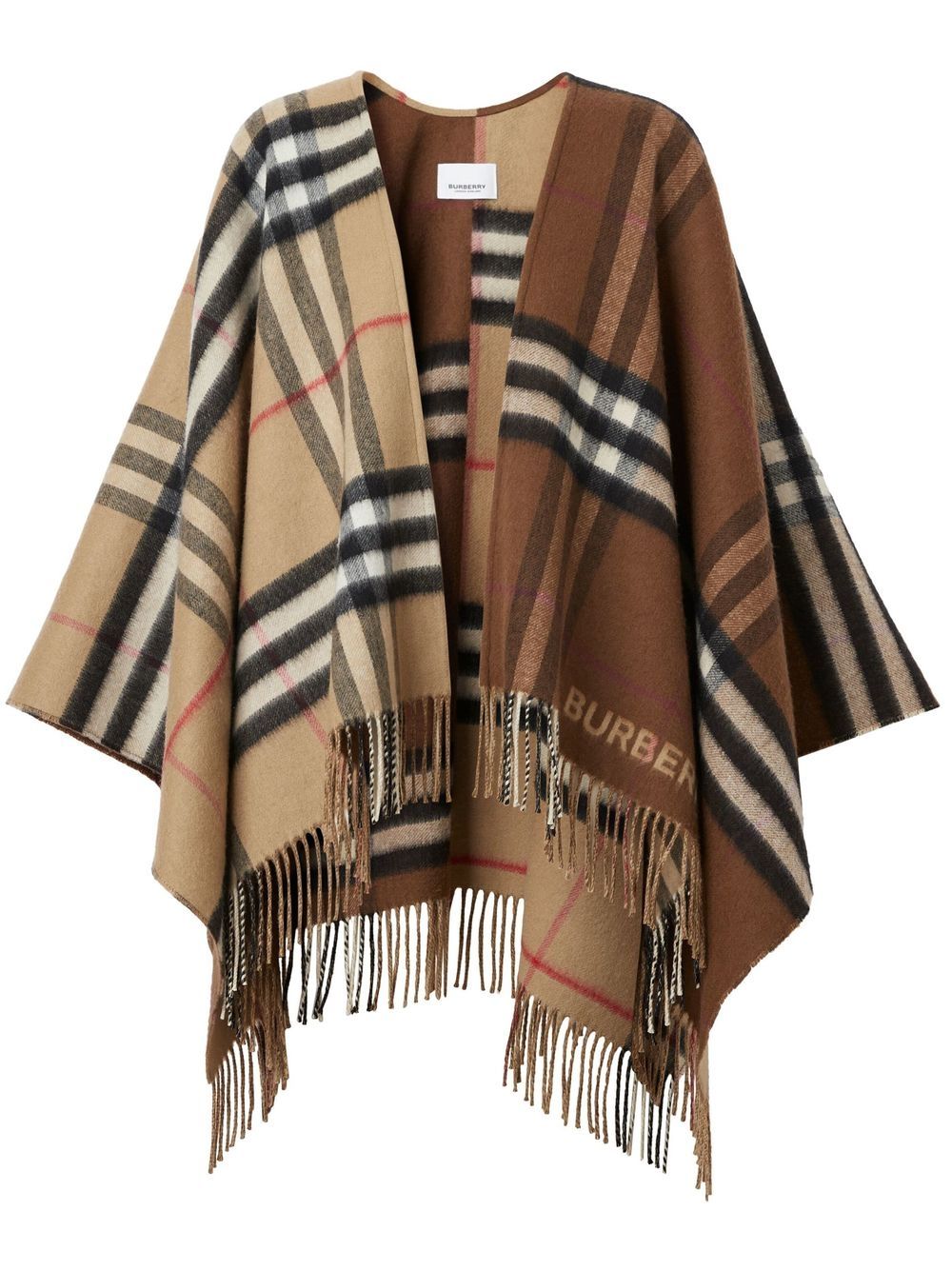 BURBERRY contrast check wool cashmere cape