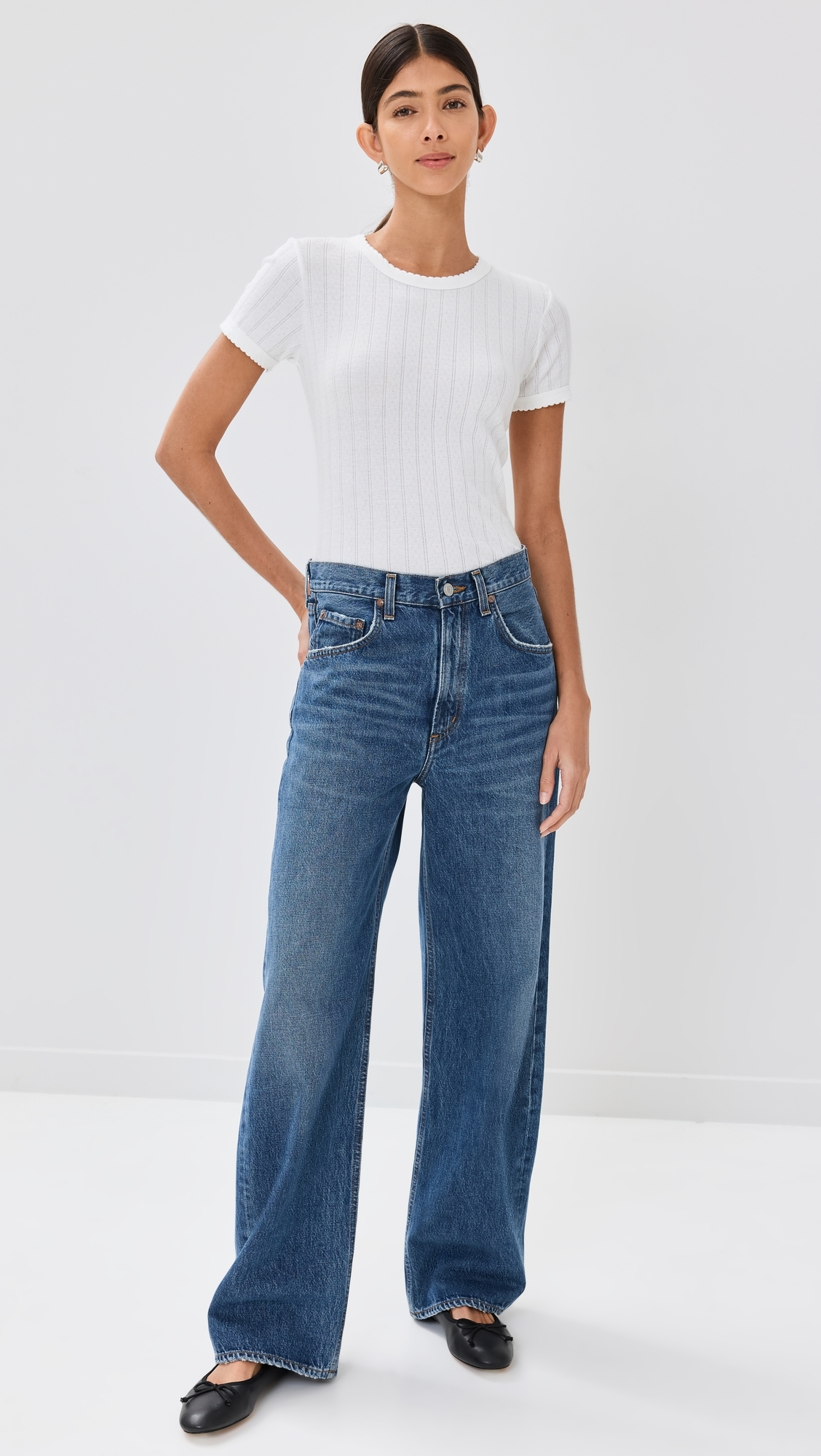 LESET Pointelle Short Sleeve Tee