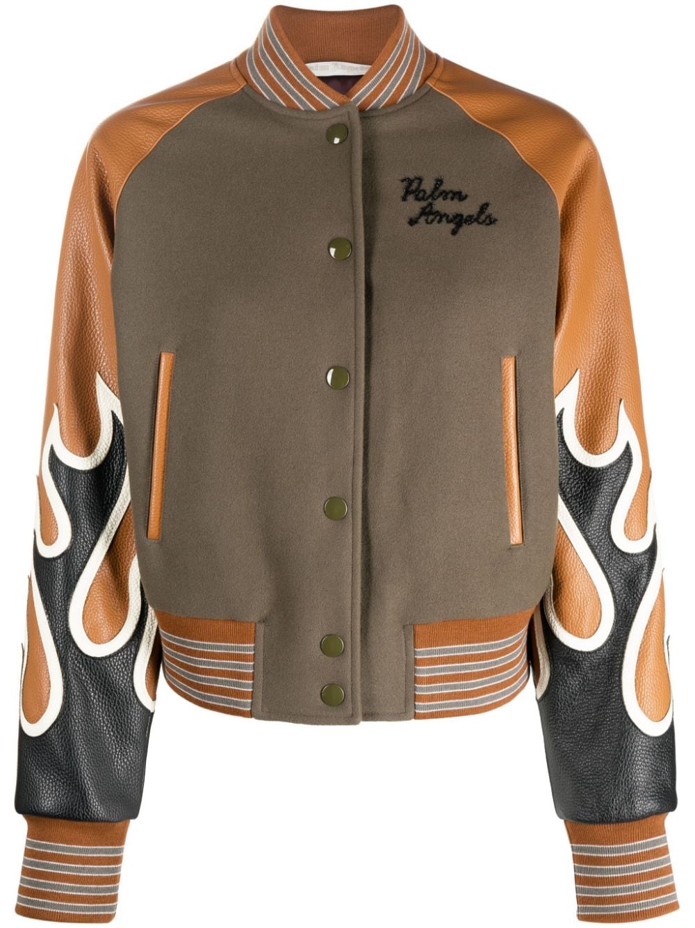 Buy Palm Angels Flame-print Bomber Jacket - Green At 49% Off