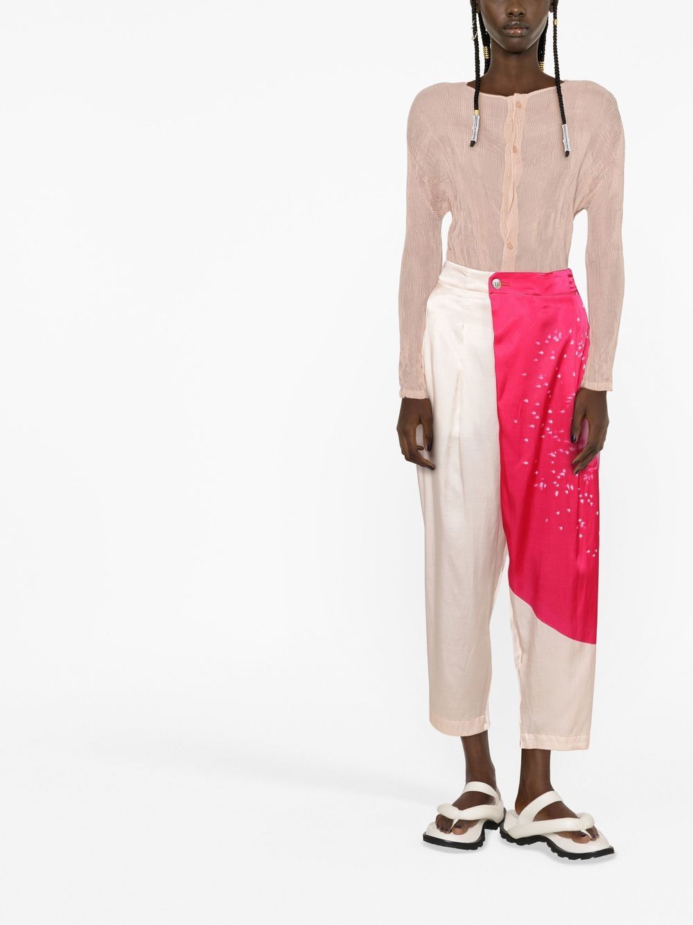 ISSEY MIYAKE Pleats Please Issey Miyake Colour-Block Cropped Trousers