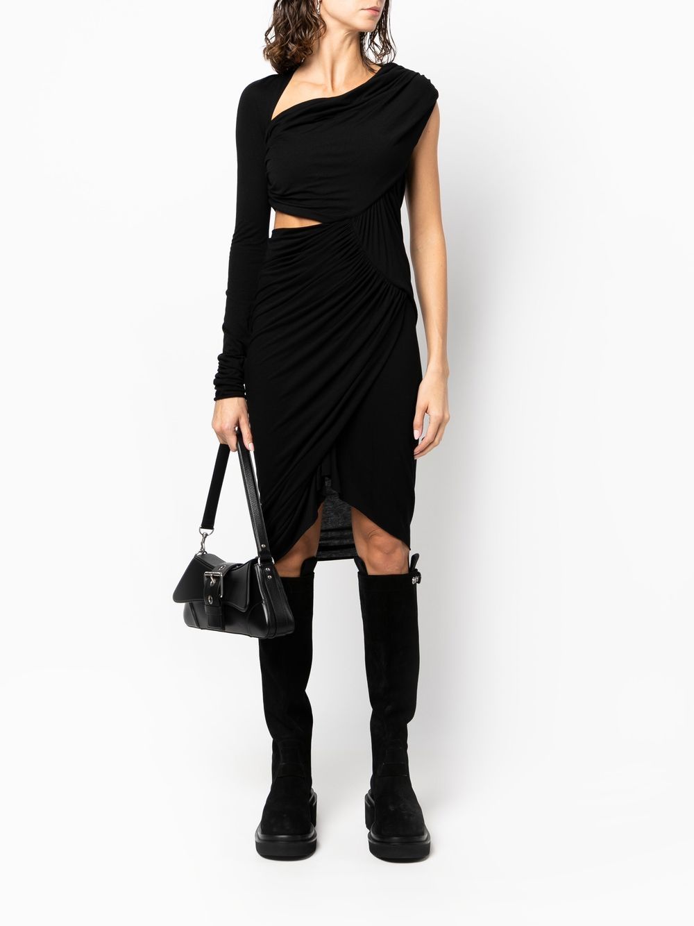RICK OWENS Draped Cut-Out Knee-Length Dress