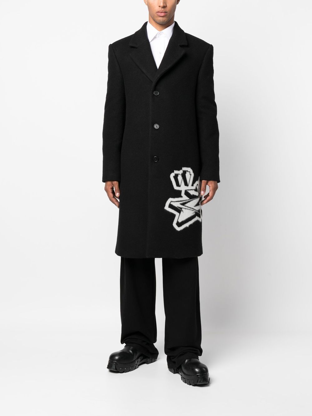 OFF-WHITE Off-White intarsia-graffiti logo single-breasted coat