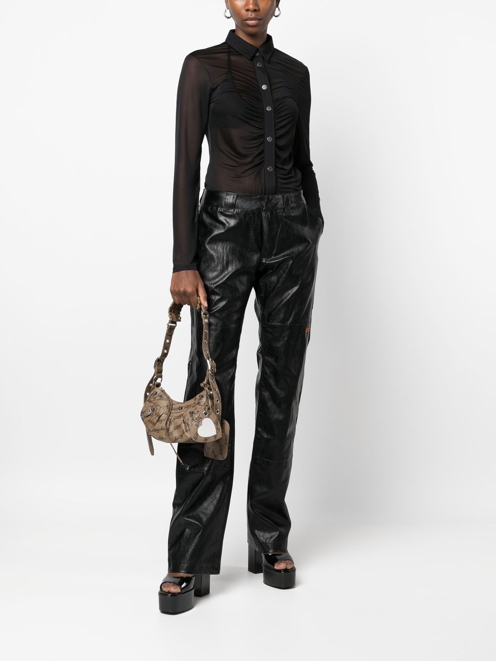 HERON PRESTON Heron Preston Georgette Ruched Long-Sleeve Shirt