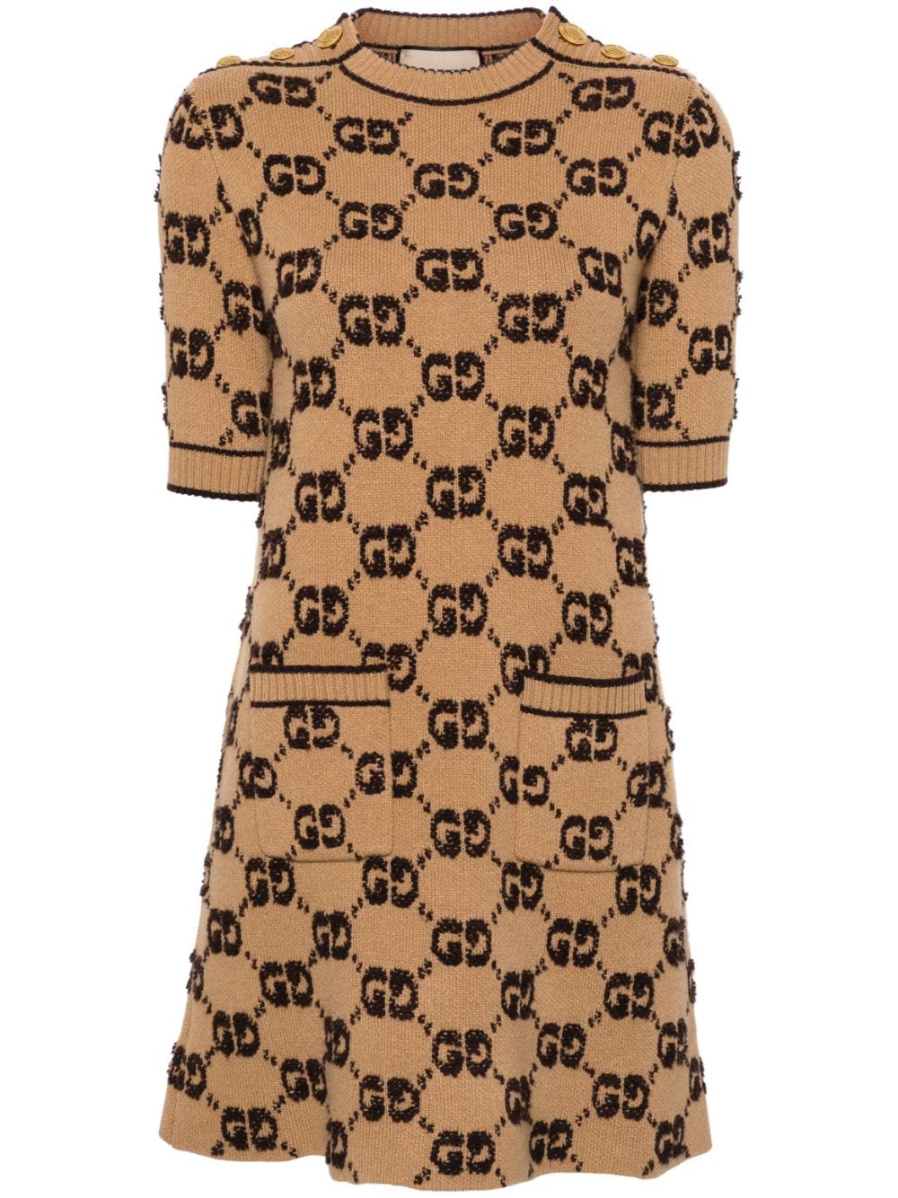 gucci gg knit dress Gucci Gg Jacquard Wool Dress - Brown