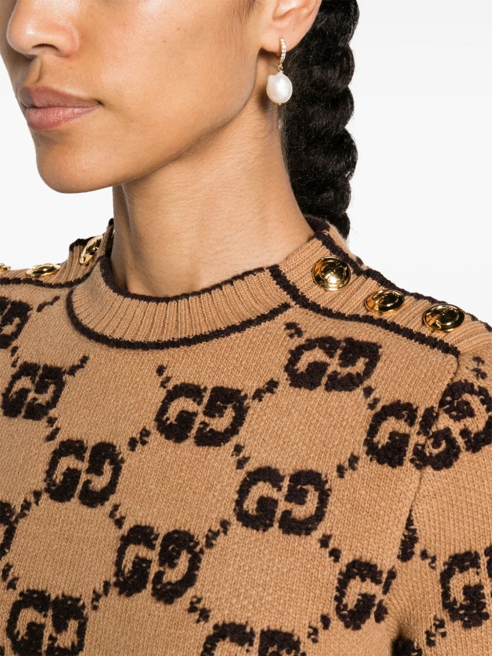 Gucci Gg Jacquard Wool Dress - Brown | Editorialist