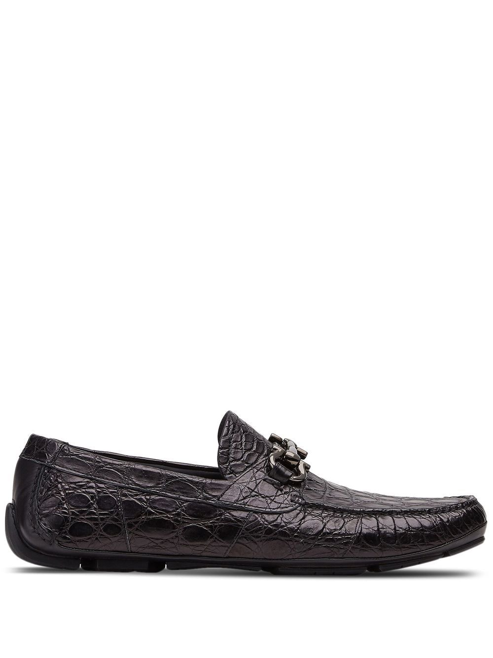Ferragamo Crocodile-Effect Leather Loafers - Black  display picture 1