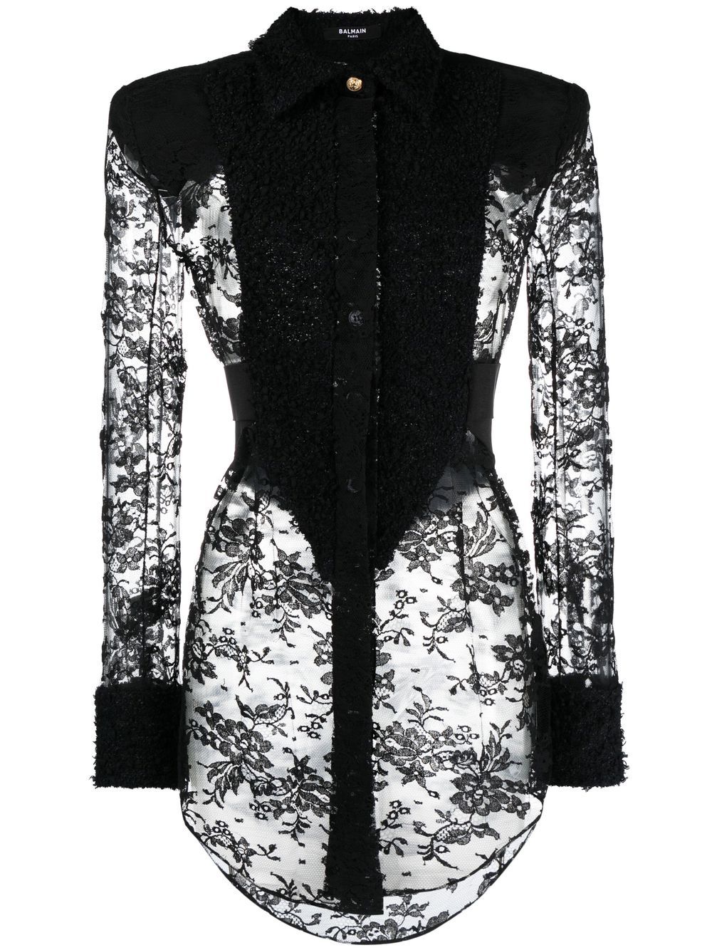 BALMAIN Tweed and Lace Plastron Shirt