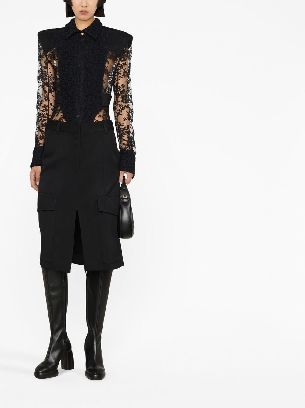 BALMAIN Tweed and Lace Plastron Shirt