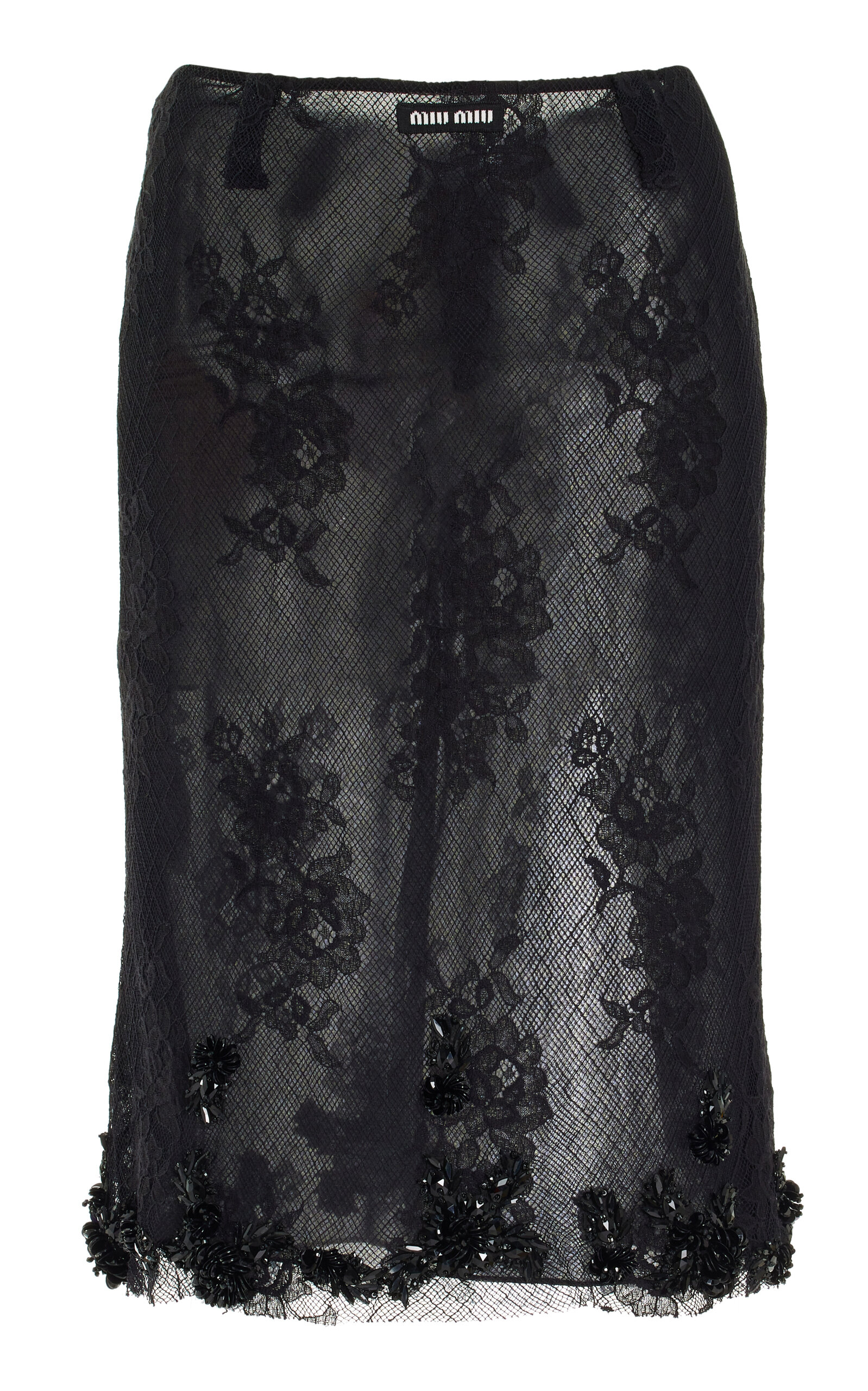 Miu Miu Embroidered Lace Midi Skirt - Black | Editorialist