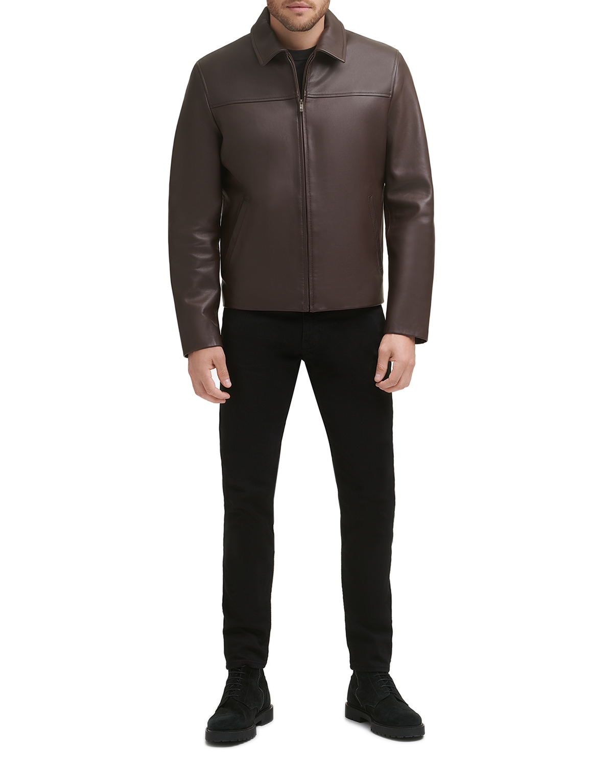 COLE HAAN Zip Front Leather Jacket