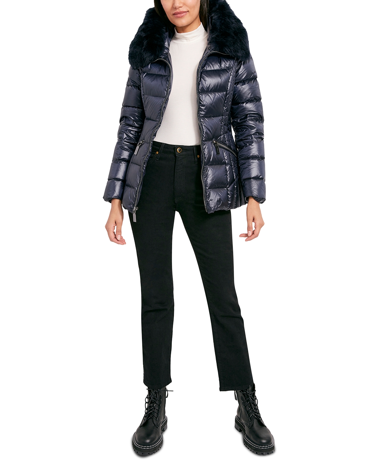 DAWN LEVY Nikki Shearling Trim Puffer Coat