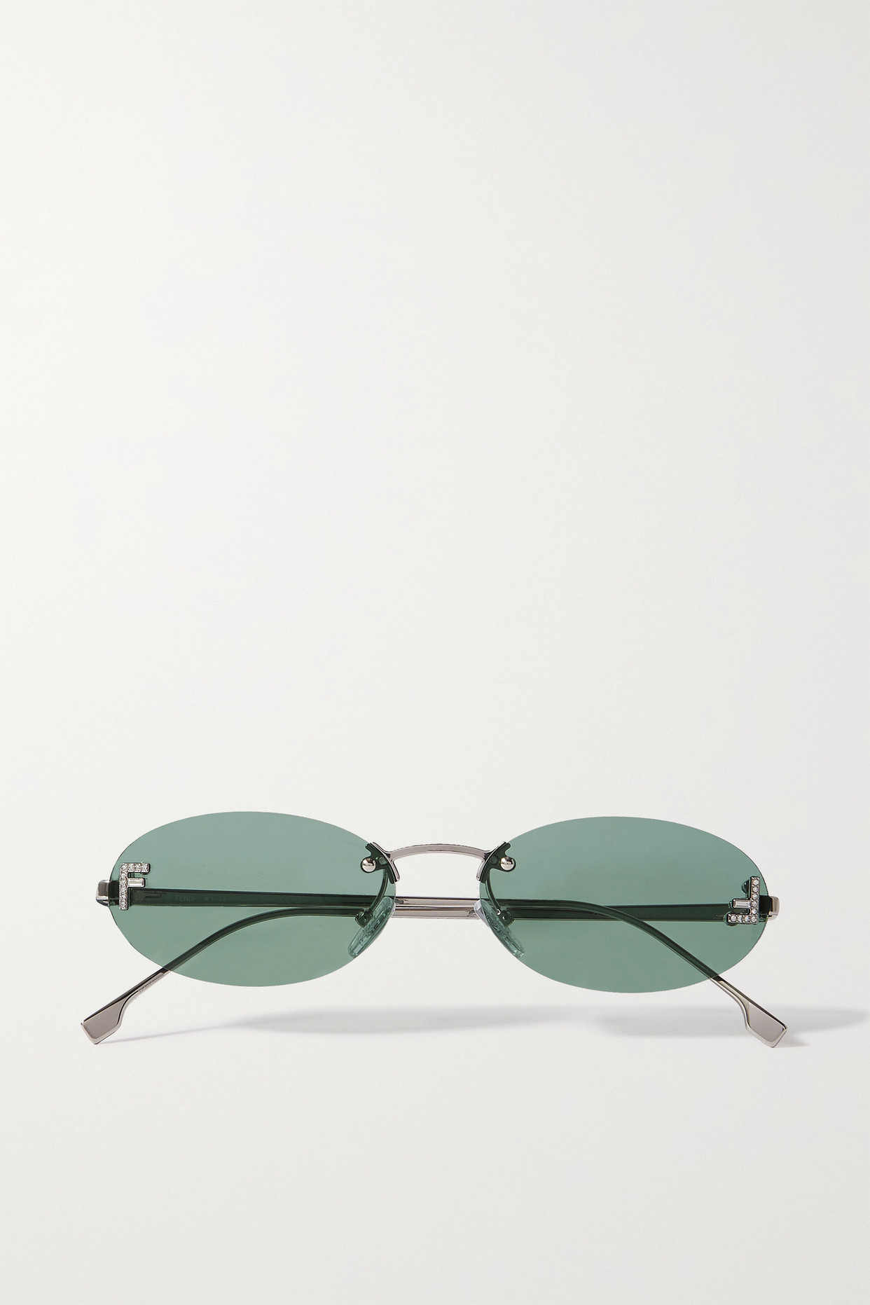 Fendi Oval-Frame Silver-Tone Sunglasses - Green | Editorialist